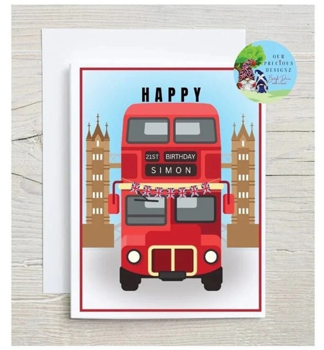Personalized London Bus Birthday Card: Union Jack, Handmade - Etsy