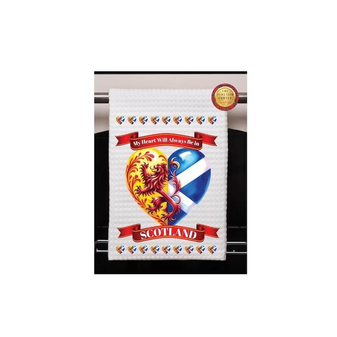 Scottish Heart Tea Towel, Scottish Flag Kitchen Towel, Scotland Lion ...