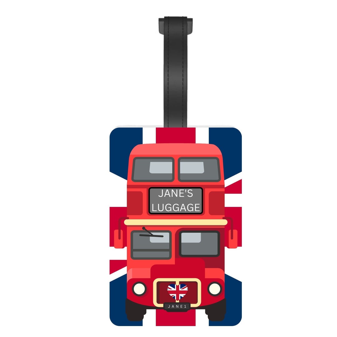 Union Jack Luggage Tag, Double Decker Bus Luggage Tag, Personalized ...