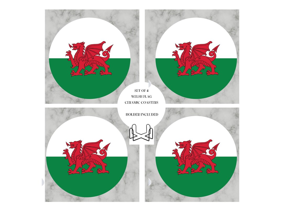 Welsh Flag Ceramic Coasters Set of 4 and Stand Wales Flag - Etsy