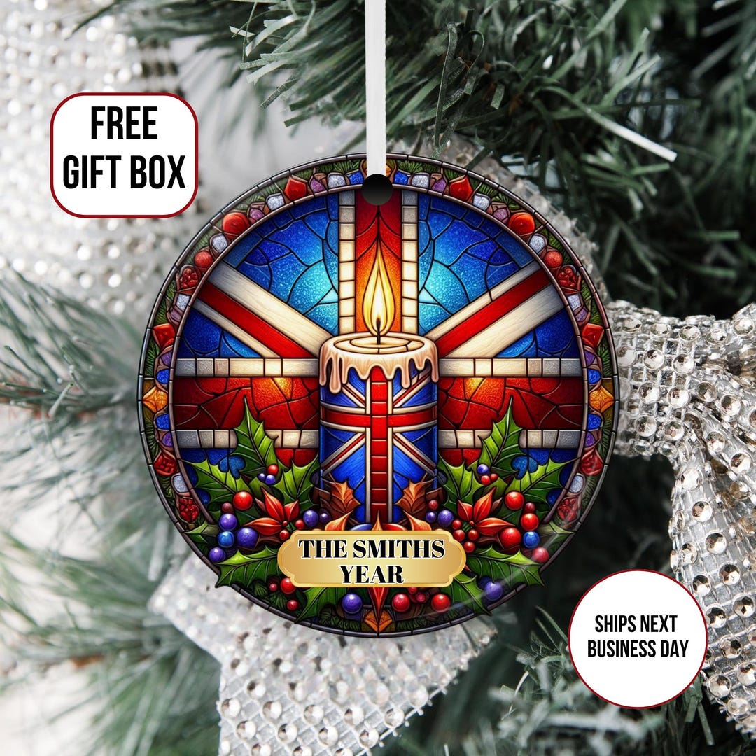 Personalized Union Jack Ornament: Faux Stained Glass Effect, British ...
