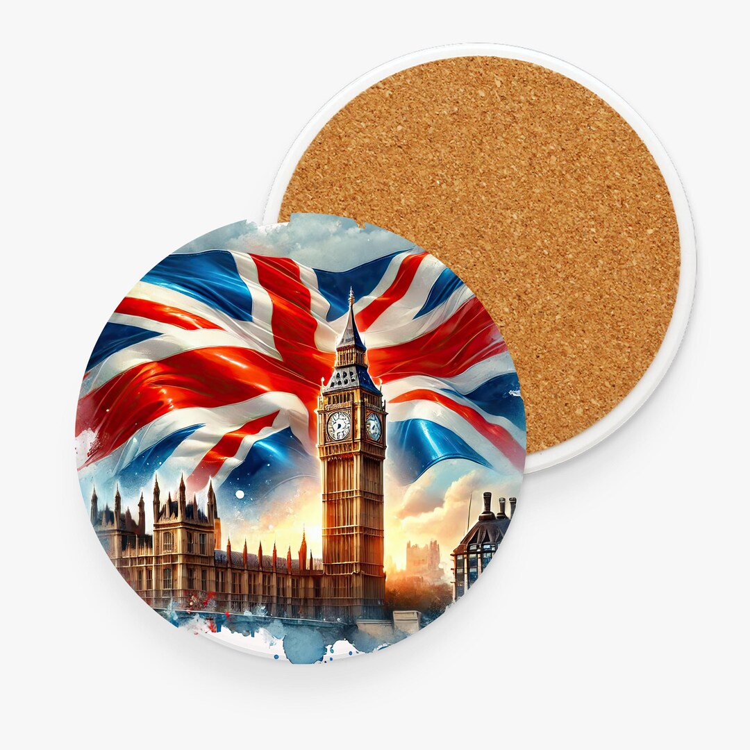 Union Jack Big Ben Ceramic Coasters: British Patriotic Decor, Set of 4 ...