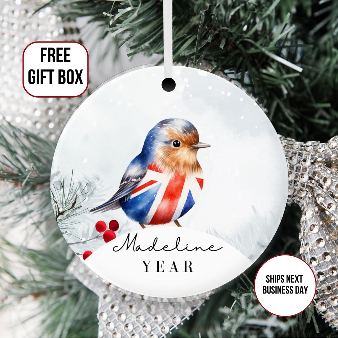 Personalized Union Jack Robin Christmas Ornament: British Keepsake - Etsy