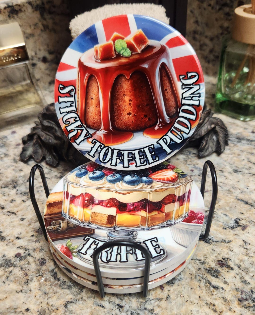 British Food Ceramic Coasters With Holder: Fish & Chips, Trifle - Etsy