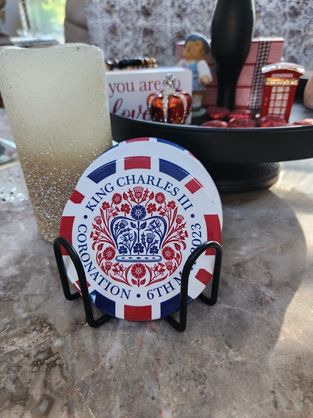 King Charles III Coronation Ceramic Coasters - Set of 4 With Stand - Etsy