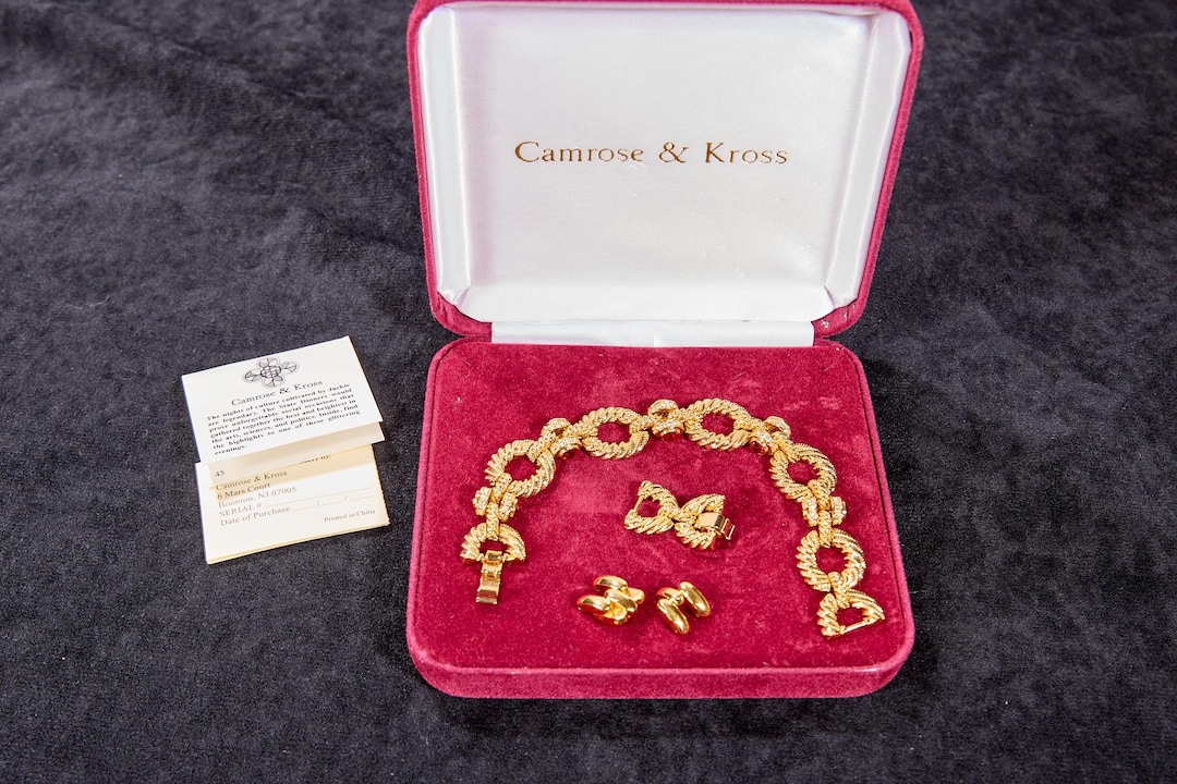 Jackie Kennedy JBK Camrose Kross Link Bracelet Gold Tone and Faux Ruby ...