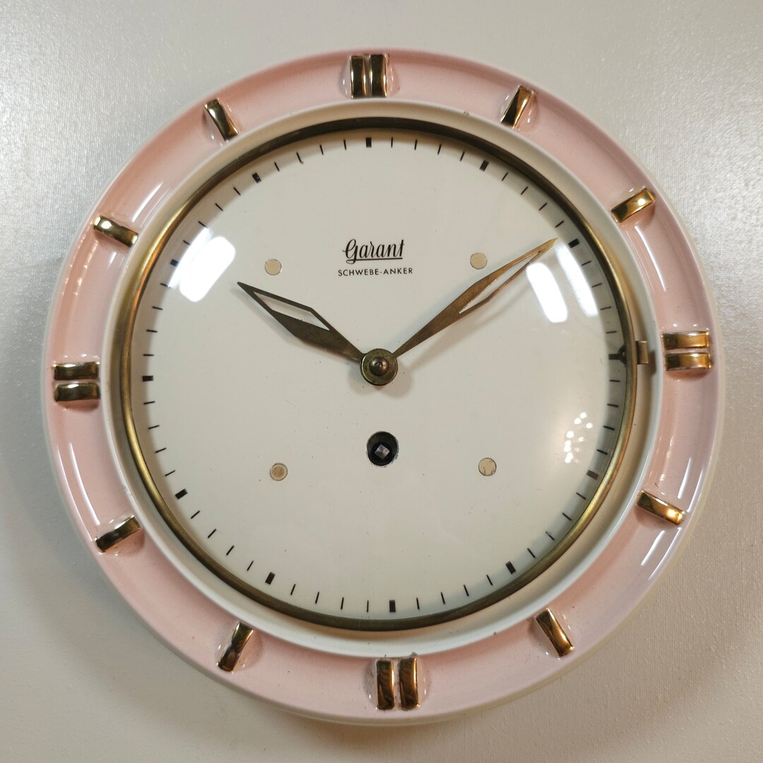 Garant Ceramic Clock Wall Clock From the 50s Mid Pink Century Vintage ...