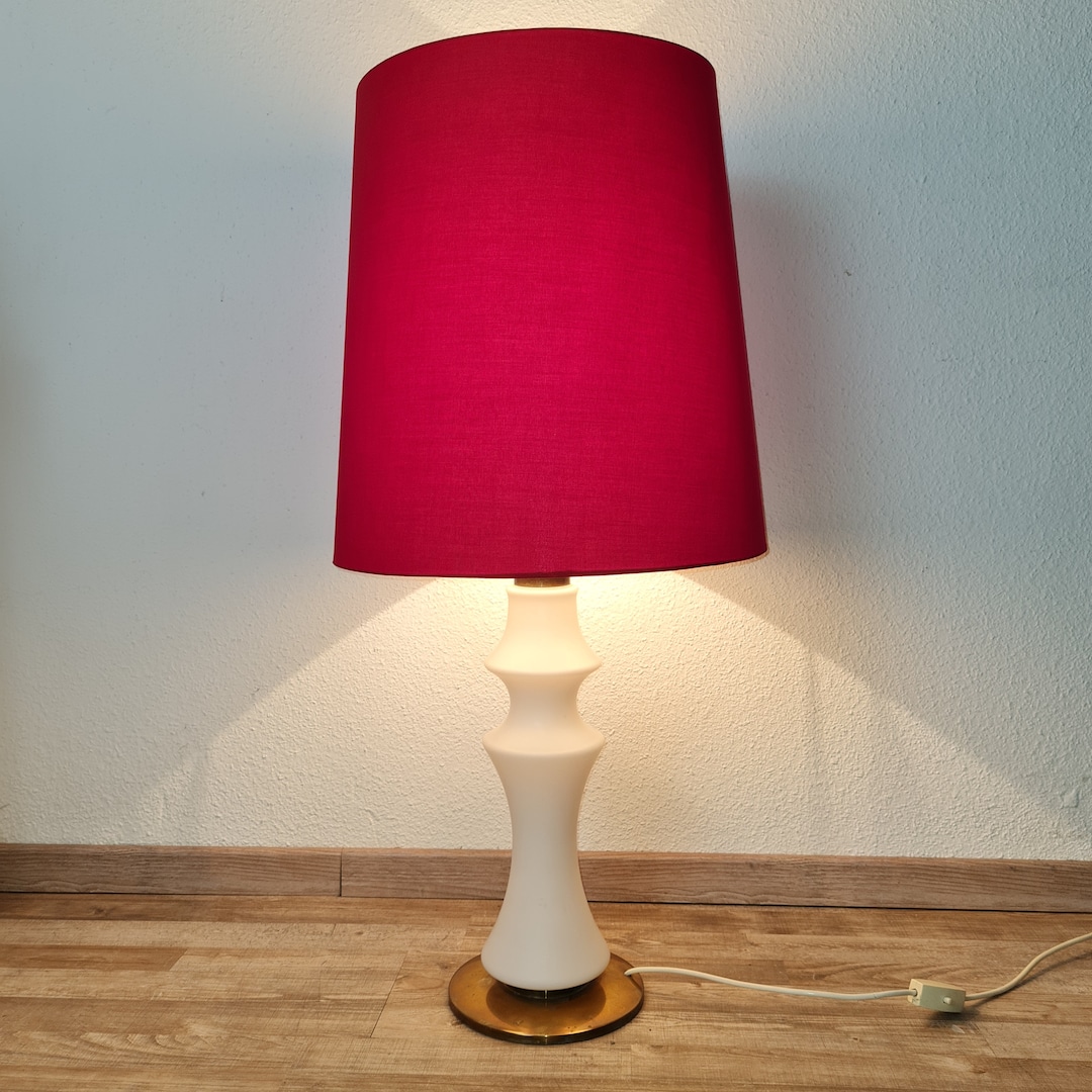 Floor Lamp 70s Vintage Red Shade Frosted Glass Base Glass Mid Century ...