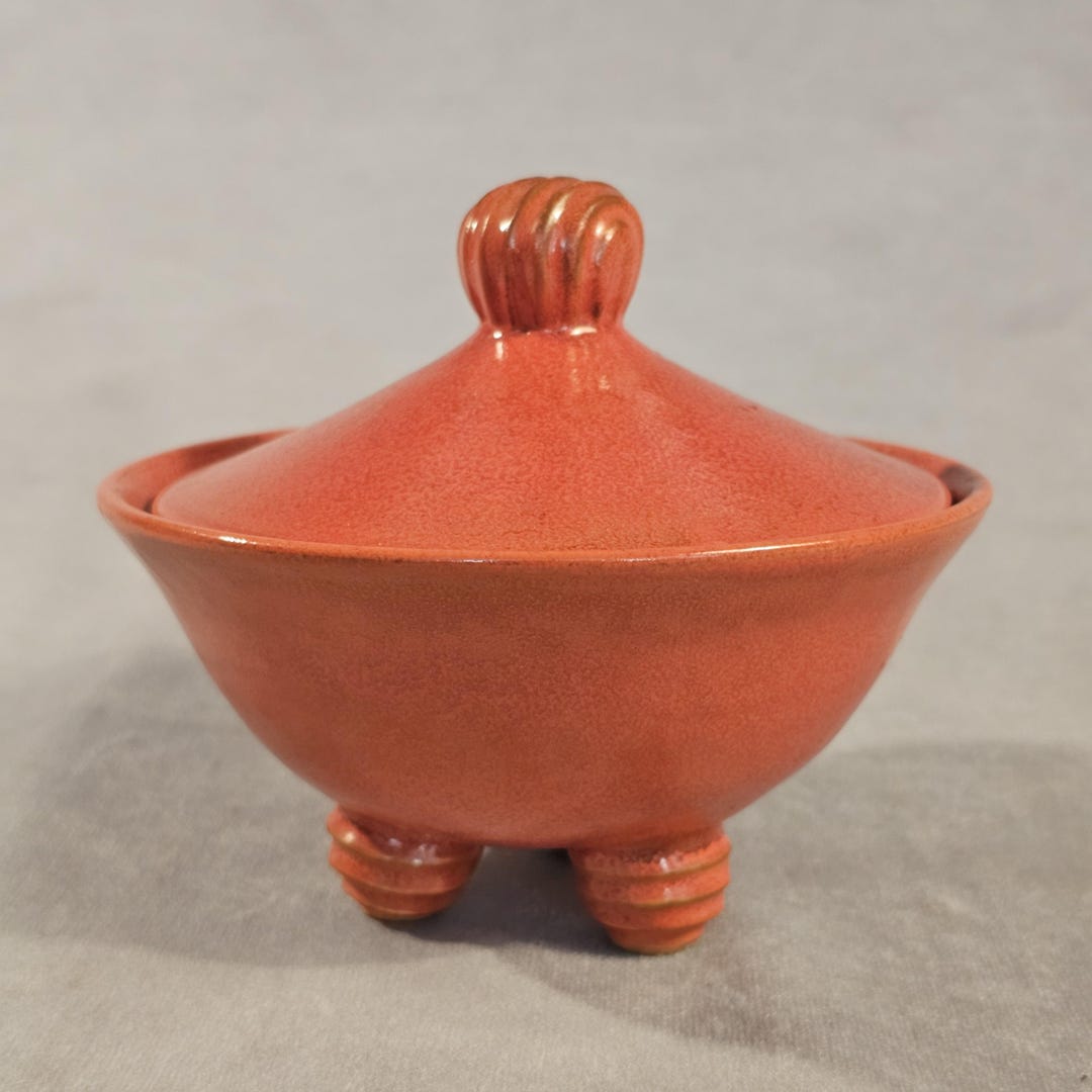 Vintage Lidded Can Pottery Uranium Glaze Uranium Glaze Vase Orange ...