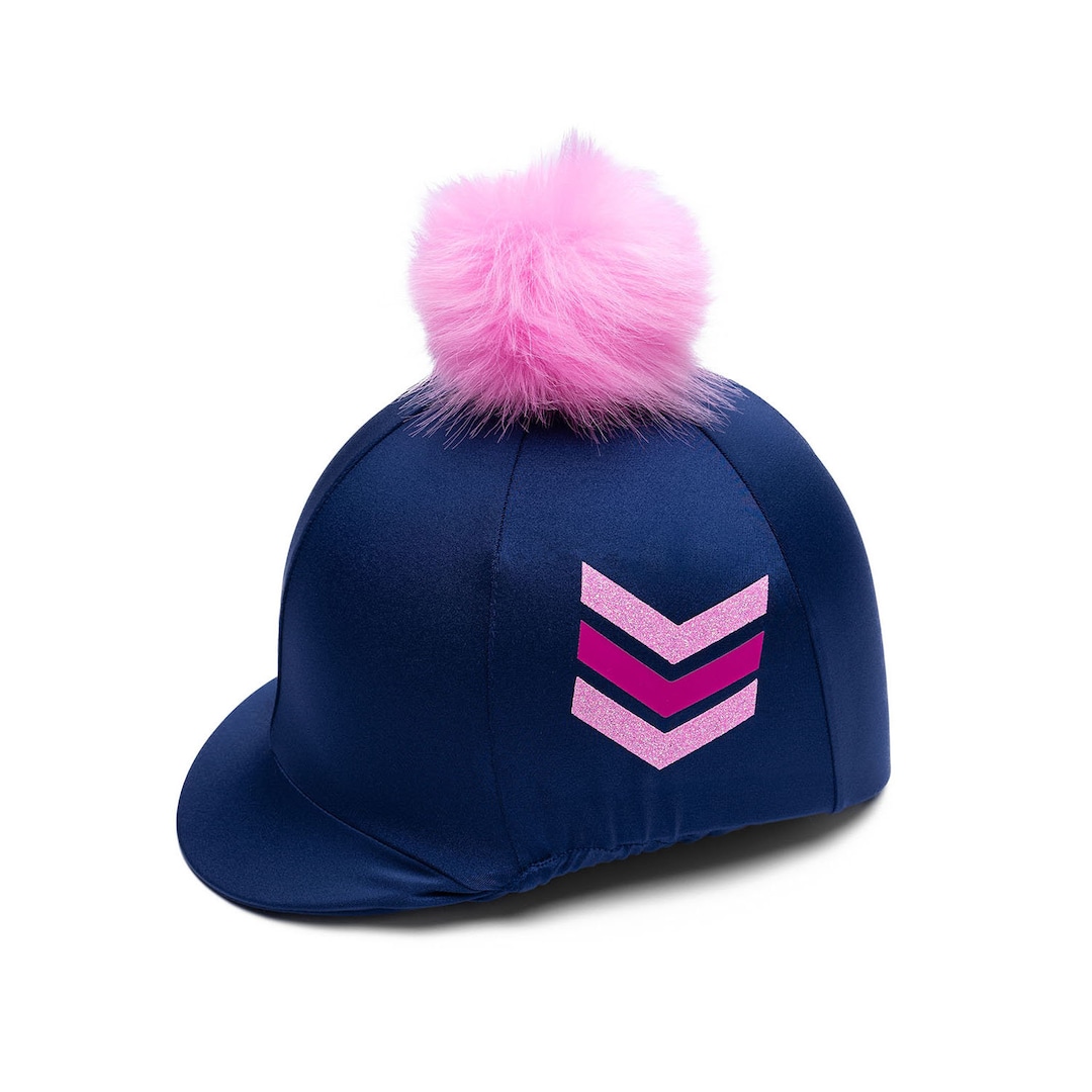 Chevron Navy Riding Hat Cover With Candy Floss Pink Pom - Etsy