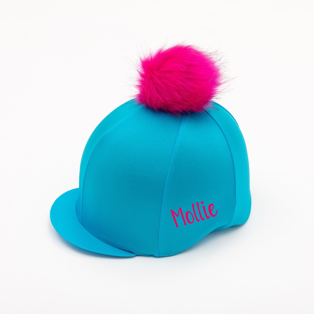 Turquoise Riding Hat Cover With Hot Pink Pom - Etsy