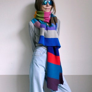 Knitted Striped Extra Long Wide Colorful Scarf,warm,soft,unisex-made to ...