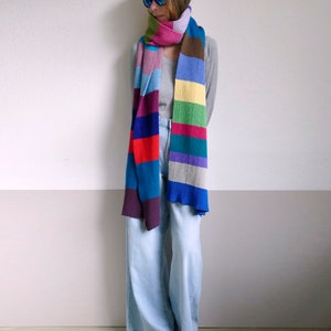 Knitted Striped Extra Long Wide Colorful Scarf,warm,soft,unisex-made to ...