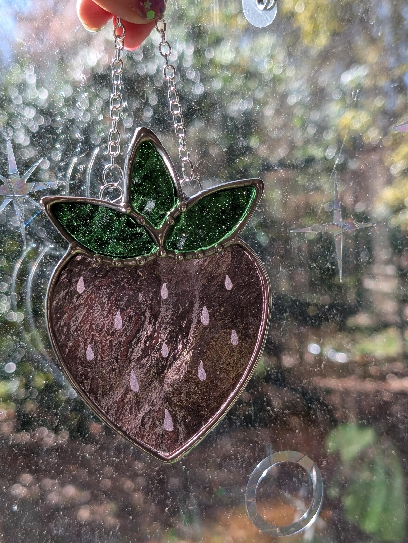 Pink Strawberry Stained Glass Sun Catcher - Etsy