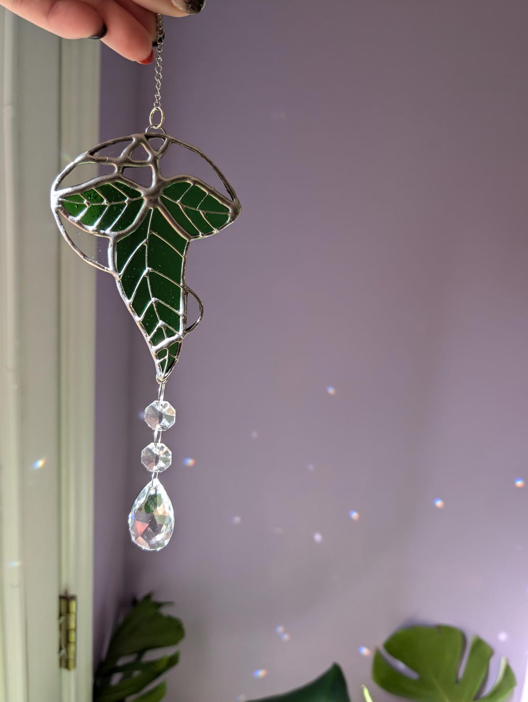 Leaf of Lorien Stained Glass Sun Catcher With Crystals - Etsy