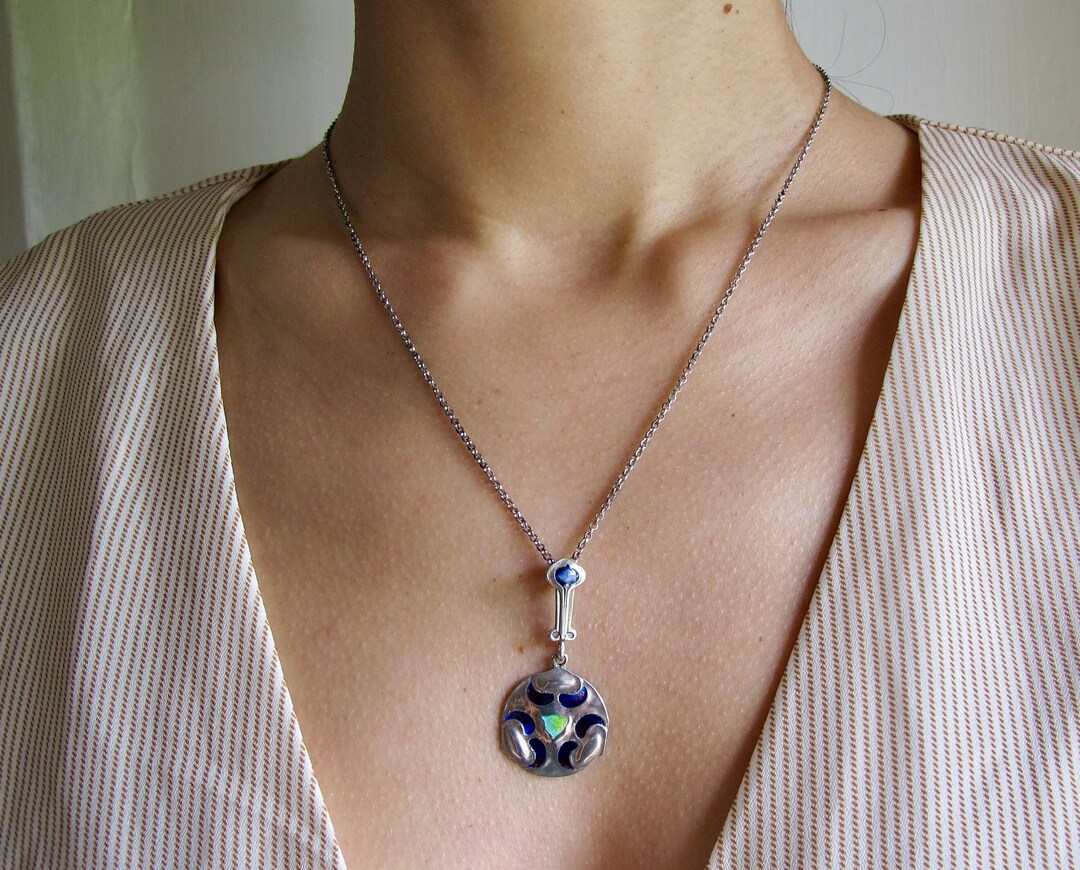 Lovely Art Nouveau Circular Silver and Enamel Pendant James Fenton ...