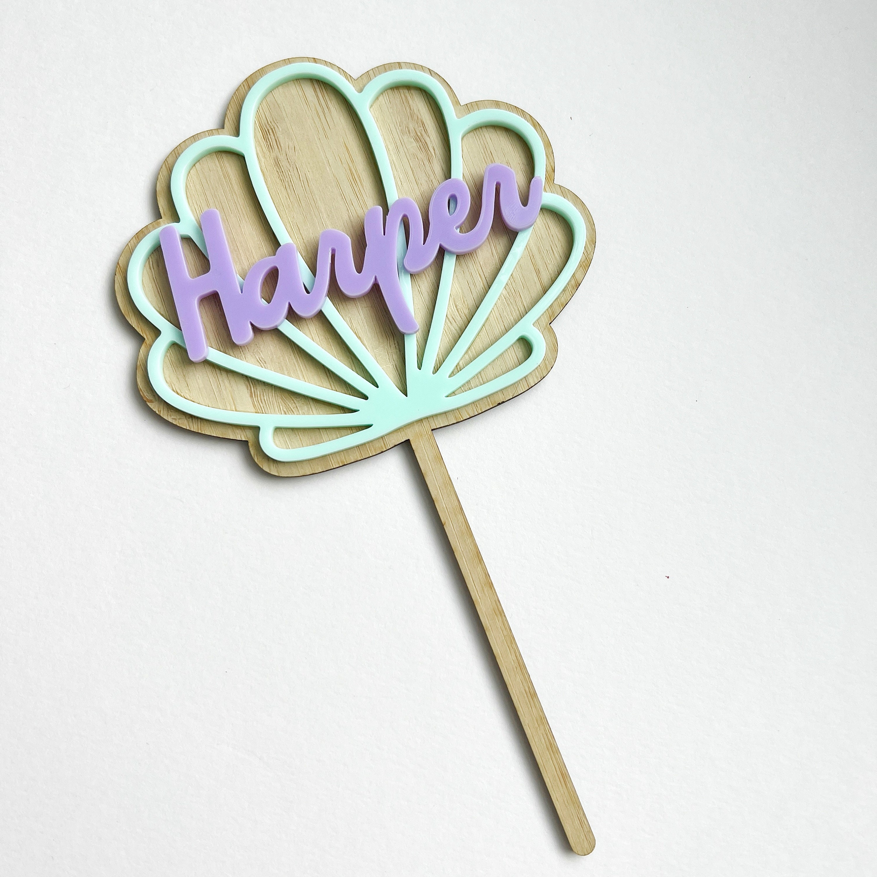 3D Acrylic & Wood Mermaid Seashell Personalized Cake Topper | Custom ...