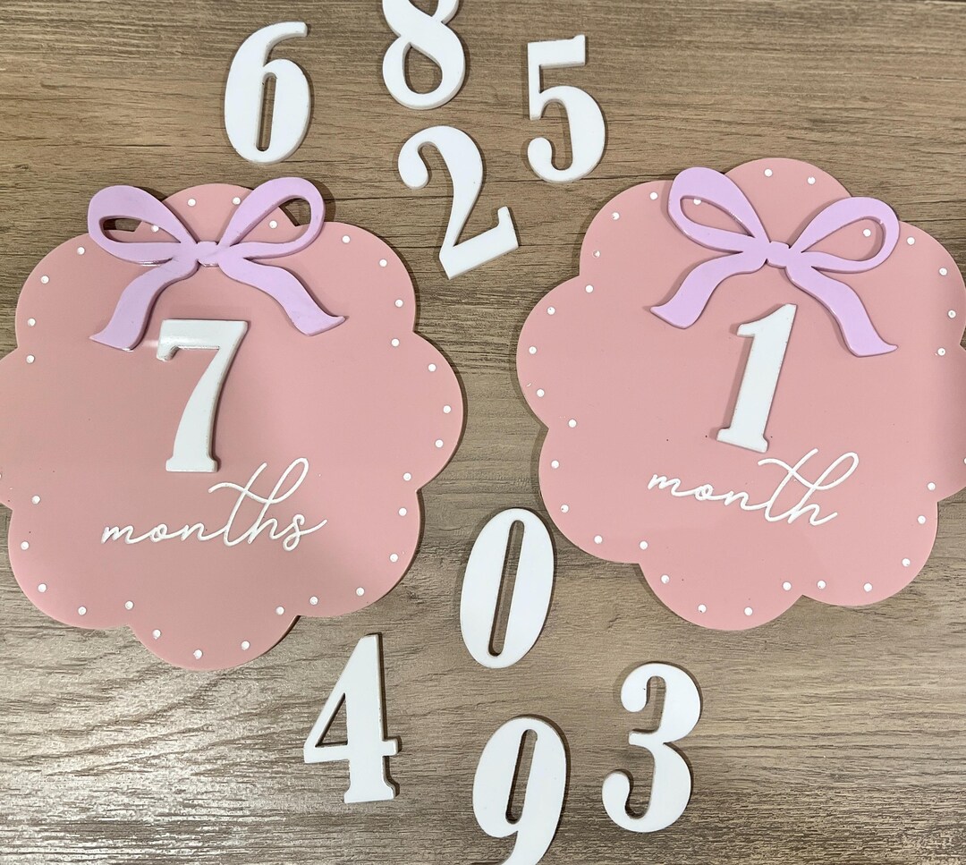 Interchange Numbers Monthly Milestone Scallop Circle Bow , Baby Month ...