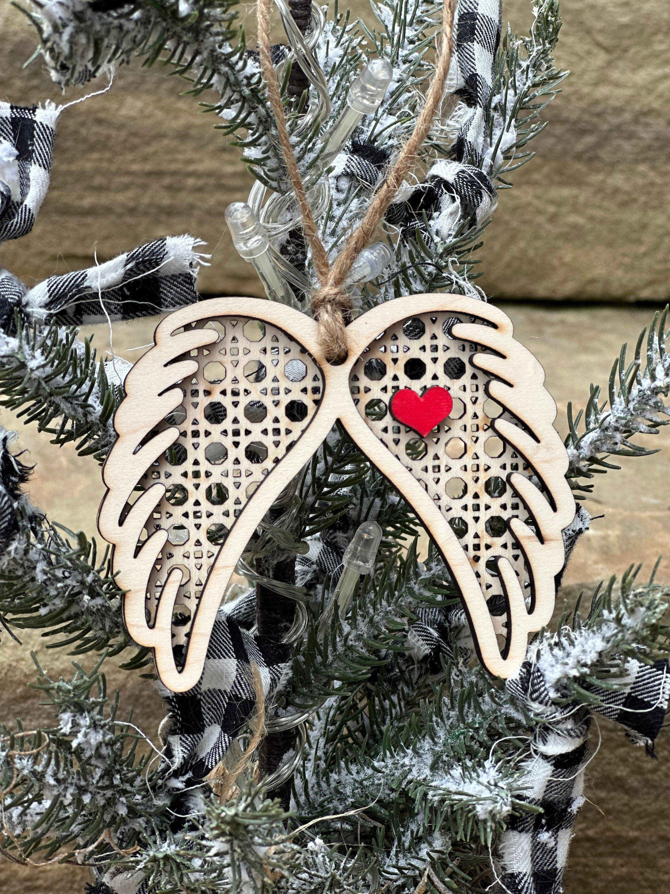 Rattan Angel Wings Ornament Boho Christmas Ornament Sympathy ...