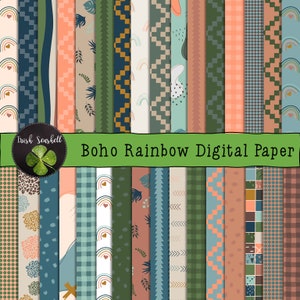 Boho Rainbow Digital Paper, Commercial Use, Boho Digital Backgrounds ...