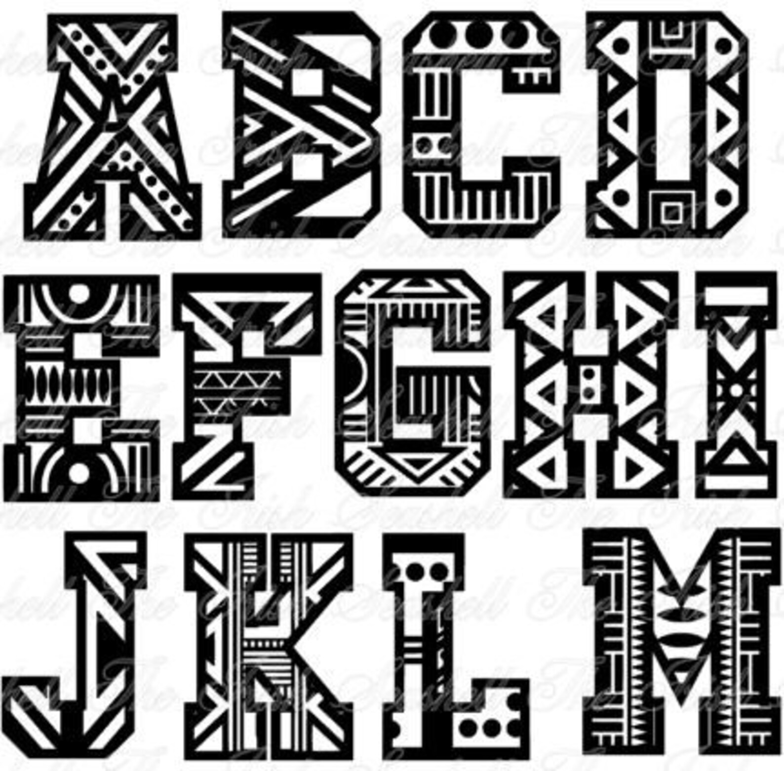 Alfabeto tribal SVG, Alfabeto azteca Svg, alfabeto tribal dxf para ...