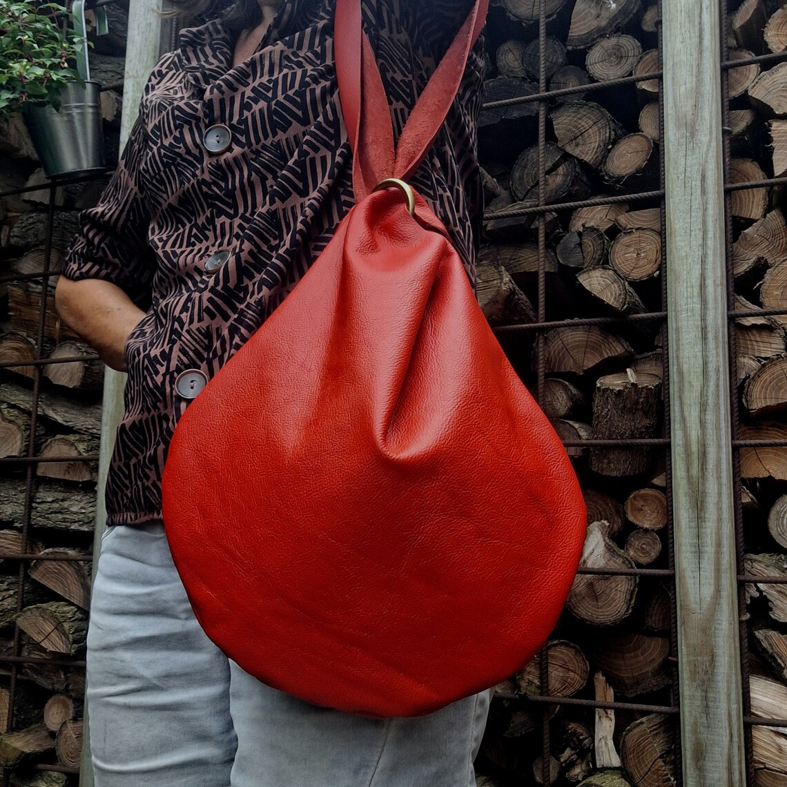 Leather Japanese Knot Bag, Elegant Minimalistic Design, Roomy Striking ...