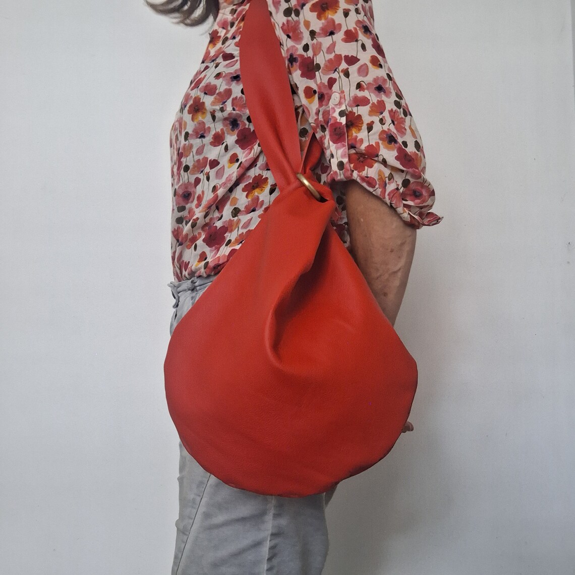 Leather Japanese Knot Bag, Elegant Minimalistic Design, Roomy Striking ...