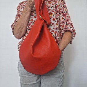 Leather Japanese Knot Bag, Elegant Minimalistic Design, Roomy Striking ...
