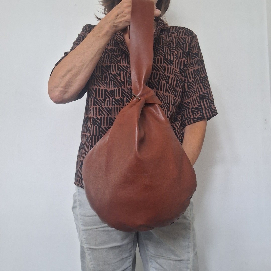 Leather Japanese Knot Bag, Elegant Minimalistic Design, Roomy Striking ...