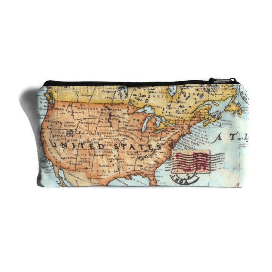 Map Pencil Bag, World Map Pencil Case, Map Pouch, Makeup Bag, Make up ...