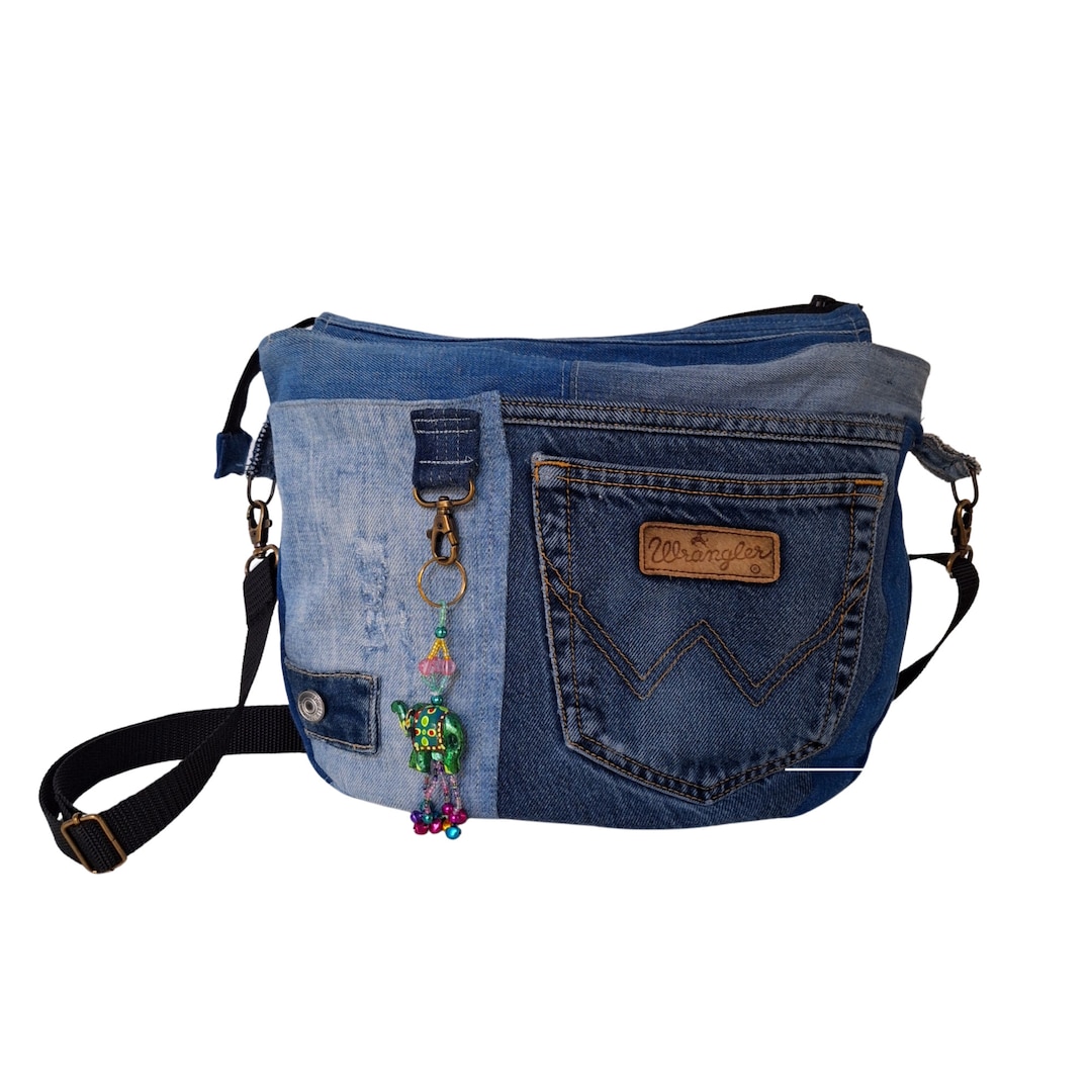 Upcycled Jeans Shoulder Bag With Zipper / Sustainable Purse Made From ...