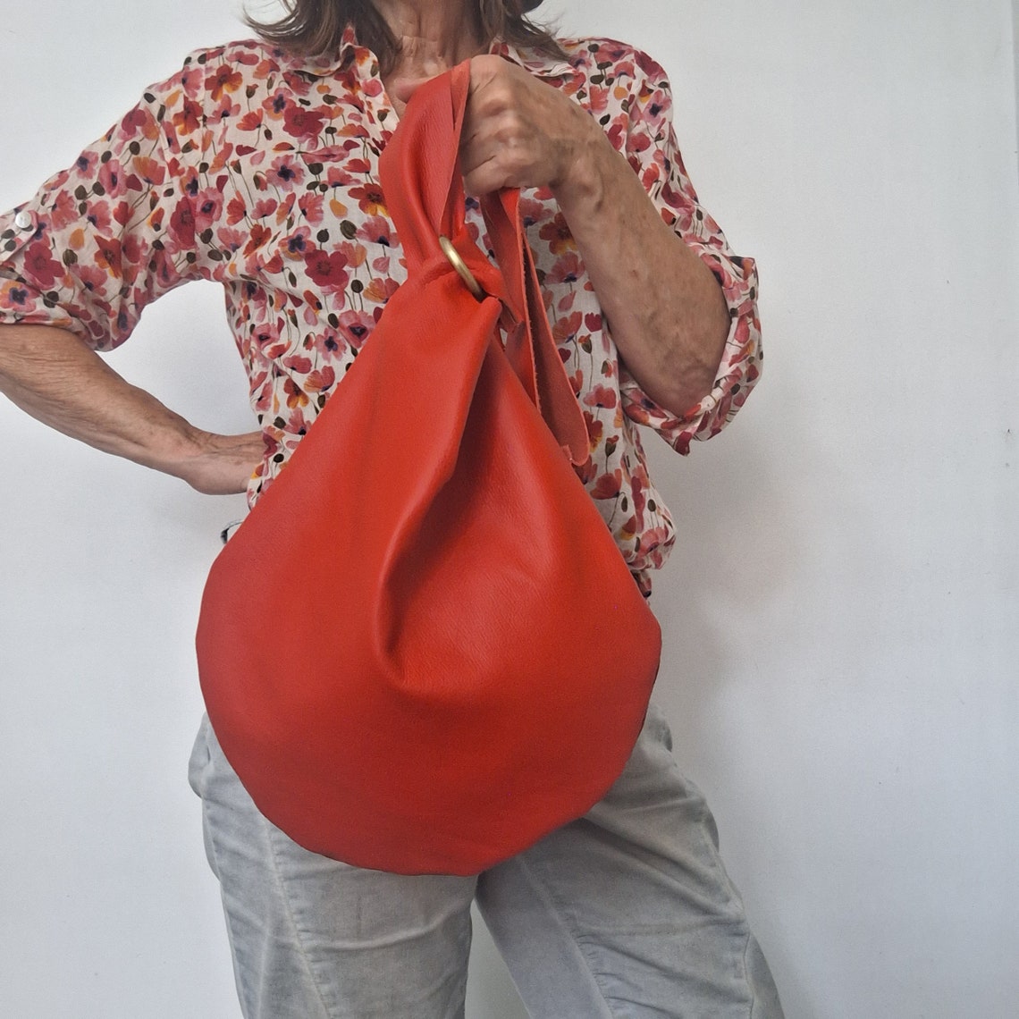 Leather Japanese Knot Bag, Elegant Minimalistic Design, Roomy Striking ...