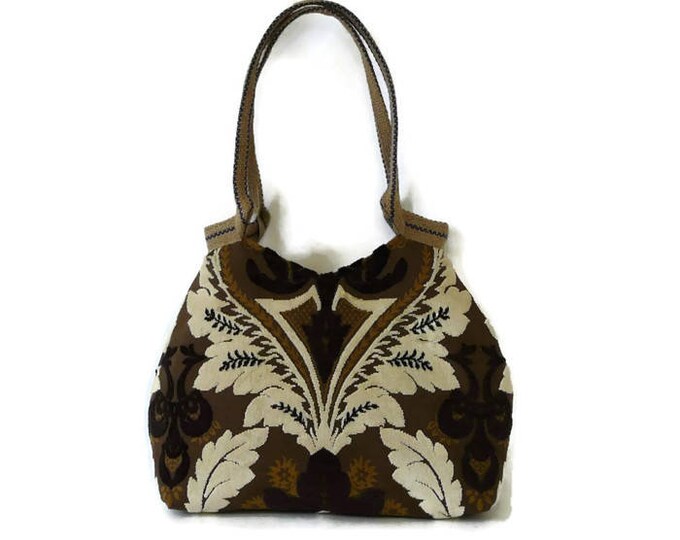 Brown White Tote Bag, Upholstery Handbag, Trendy Shoulder Bag, Unique ...