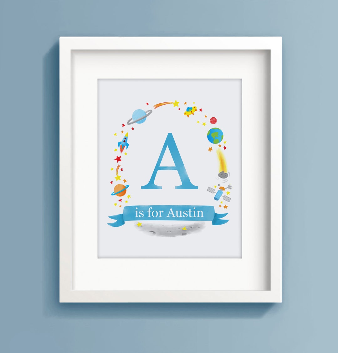 Space Themed Nursery Art - Personalised Name Print - Space Print - Name ...
