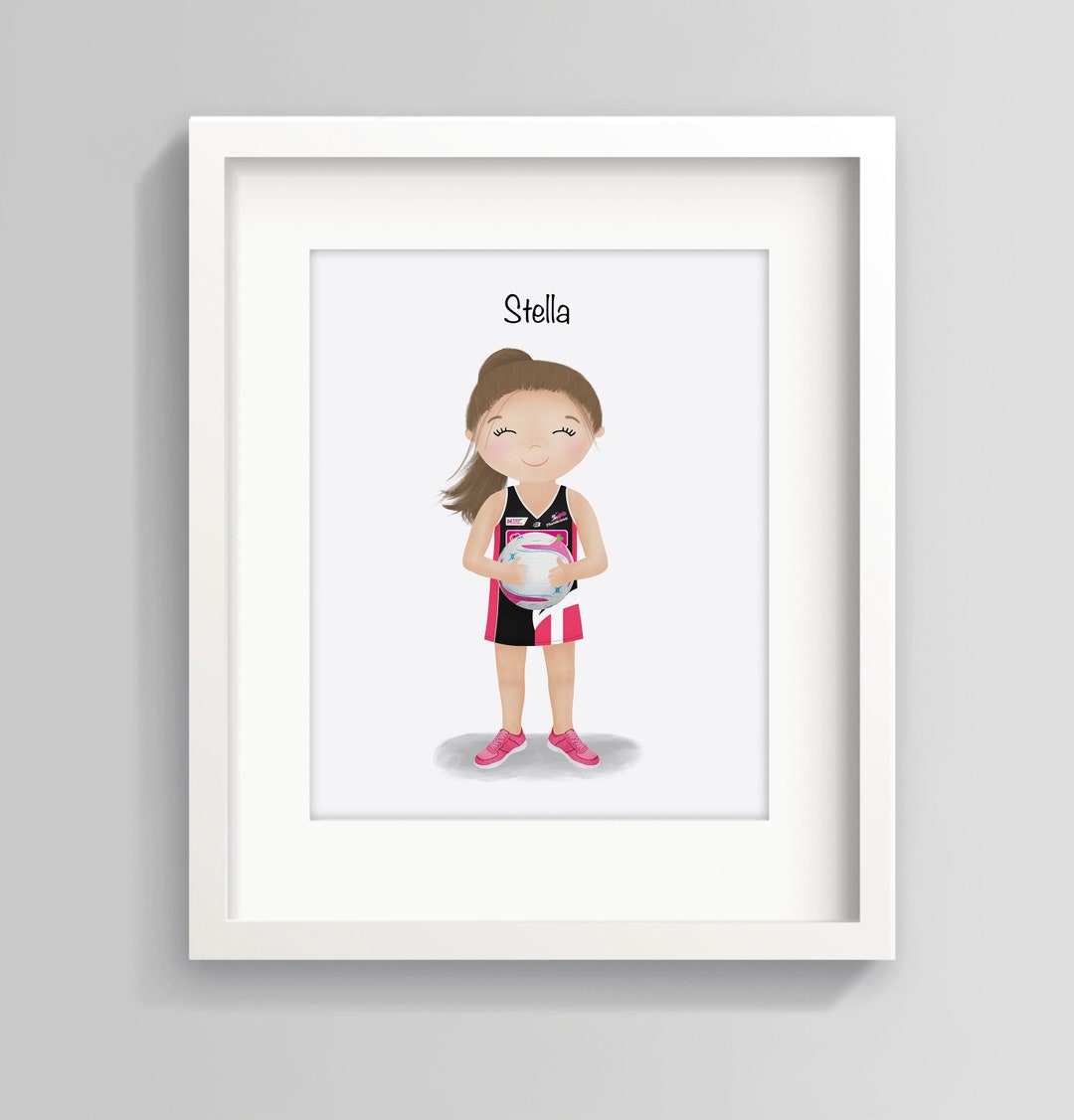 Personalised Netball Print - Little Girl Netball Print - Netball Gifts ...