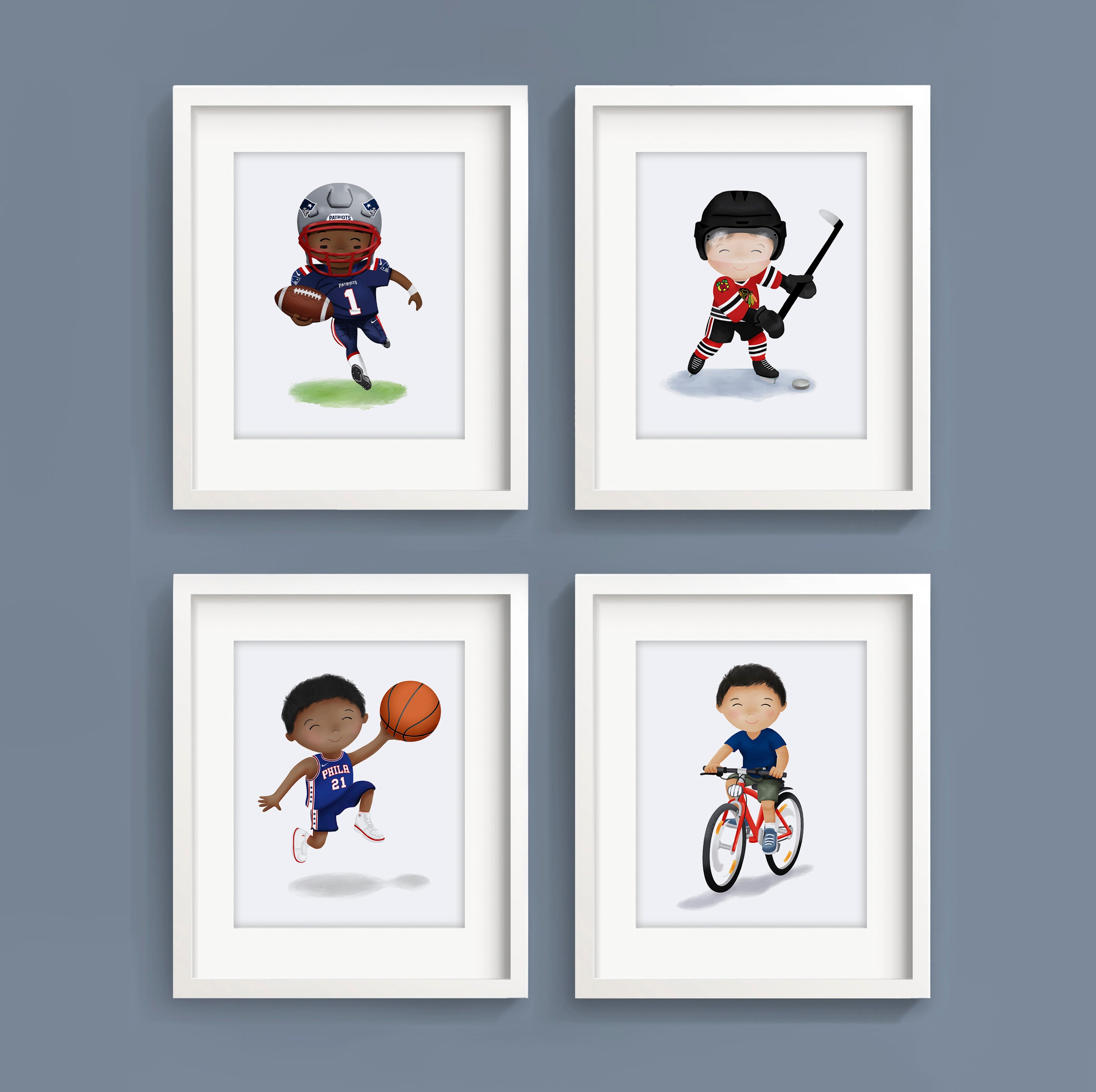 Personalised Set of 4 Sports Prints Sports Wall Art Big | Etsy