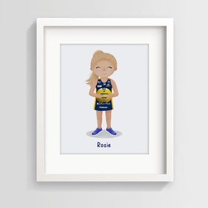 Personalised Netball Print - Little Girl Netball Print - Netball Gifts ...