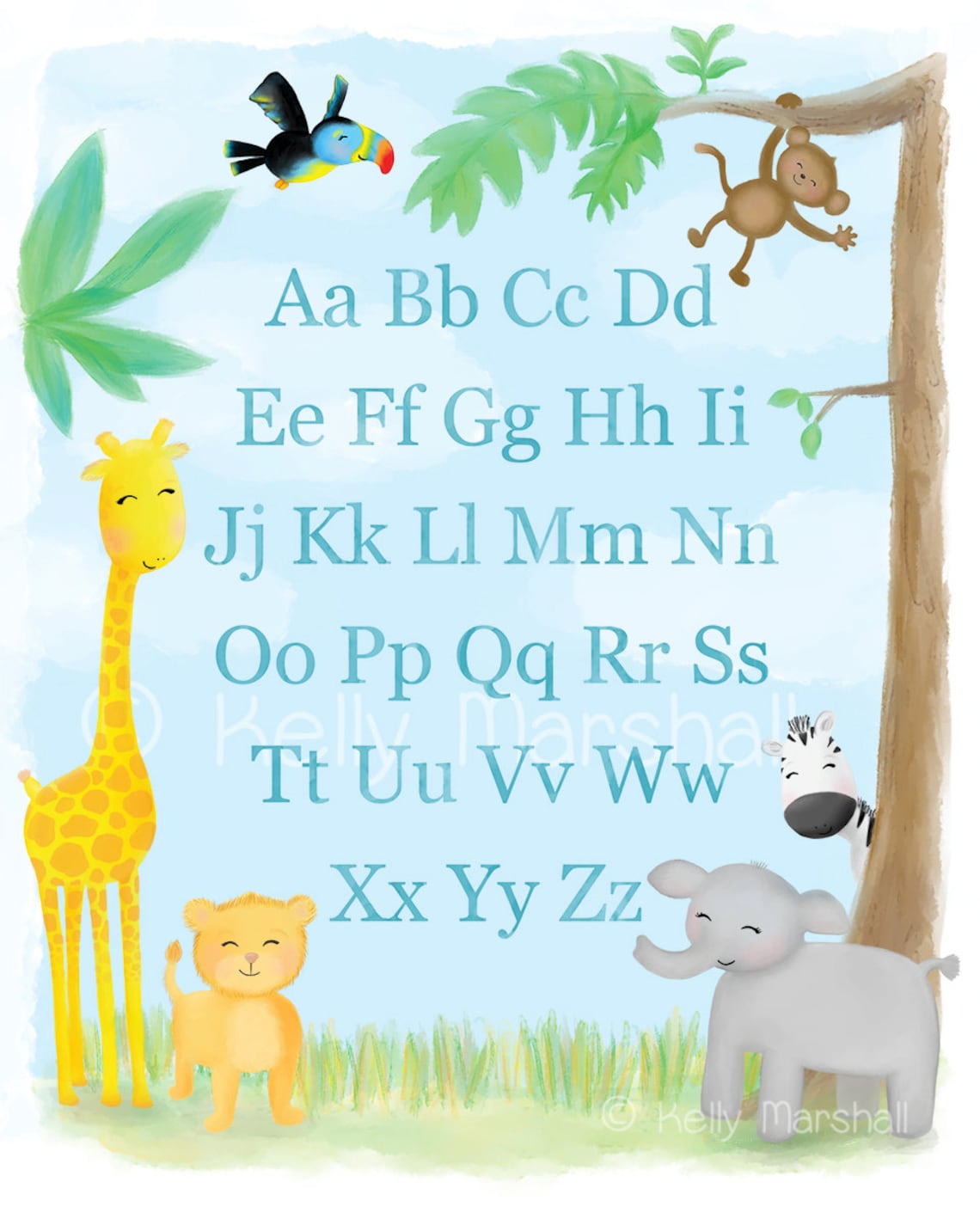 ABC Print Jungle Art Print Jungle Bedroom Alphabet Art | Etsy
