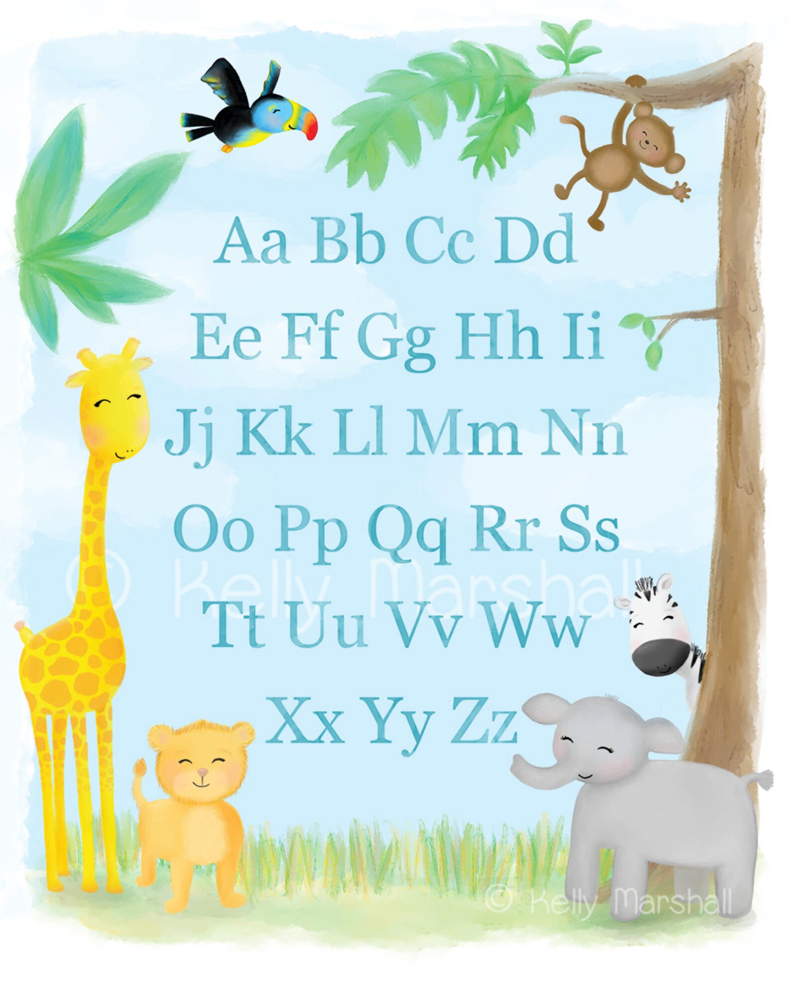 ABC Print - Jungle Art Print - Jungle Bedroom - Alphabet Art - Child ...