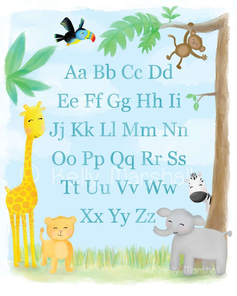 ABC Print Jungle Art Print Jungle Bedroom Alphabet Art - Etsy