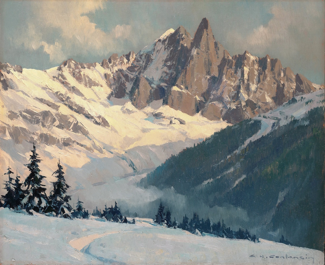 L'aiguille Du Dru Alps - French Alps - 20th Century Alpine Landscape ...