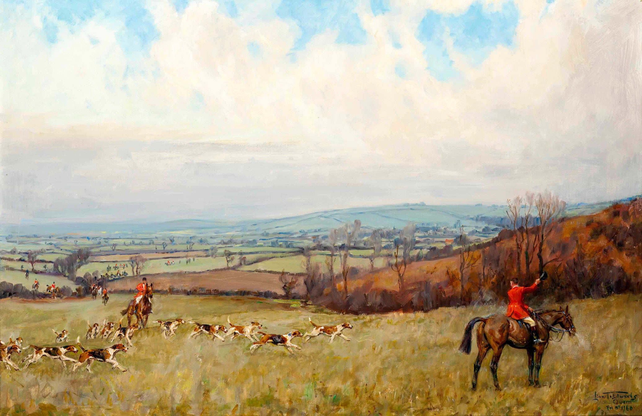 The Quorn Hunt Fox Hunt Landscape Painting Lionel Dalhousie Robertson ...
