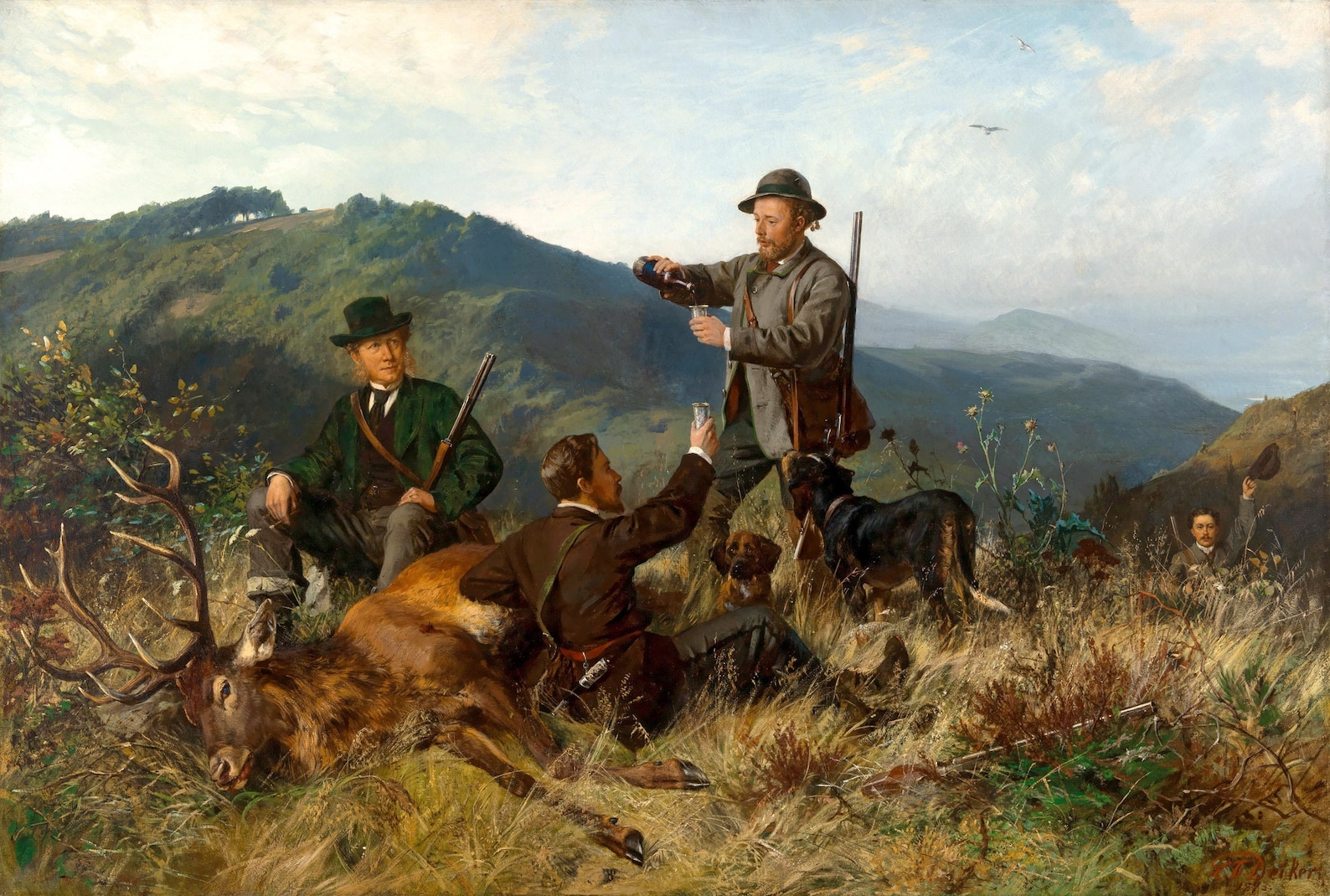 A Successful Hunt - Mid-1800s Hunting Painting - Carl Friedrich Deiker ...