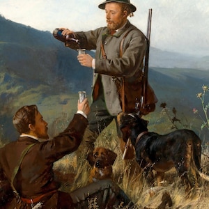 A Successful Hunt - Mid-1800s Hunting Painting - Carl Friedrich Deiker ...