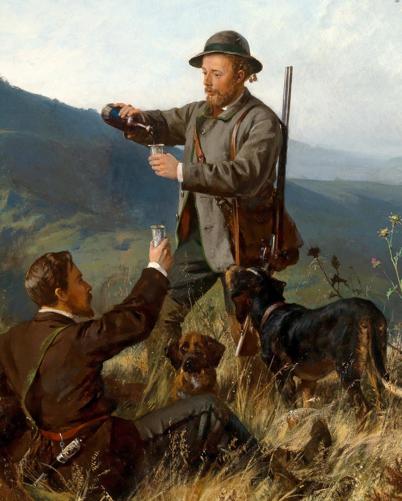 A Successful Hunt - Mid-1800s Hunting Painting - Carl Friedrich Deiker ...