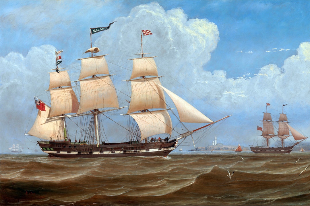 The English Merchant Ship "malabar" ( 1836 ) - 19th Century Nautical ...