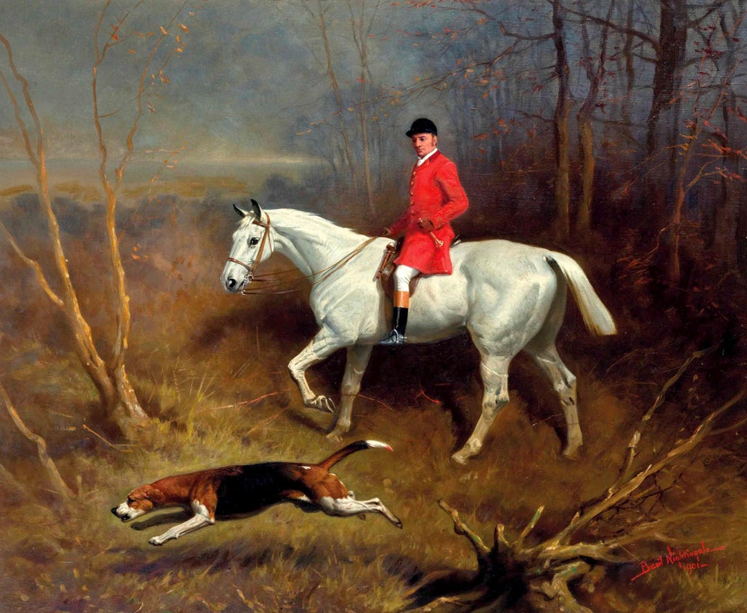 A Huntsman on a Grey Horse Victorian Equestrian Painting - Digital ...
