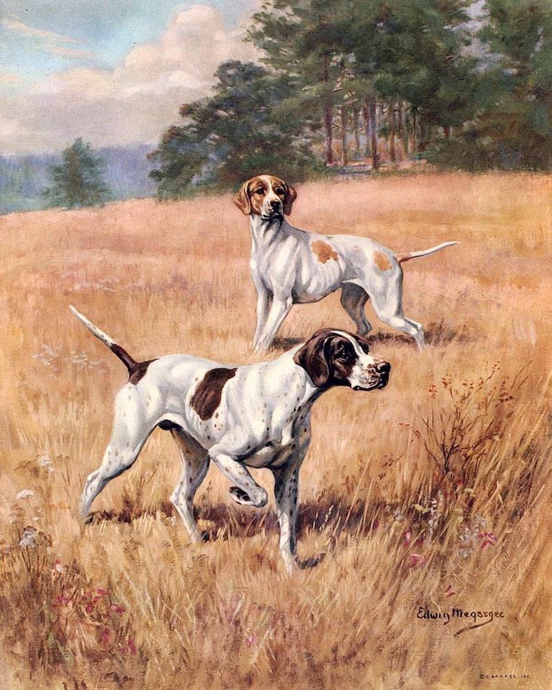 The Pointers - 1930s Hunting Dog Painting - Edwin Megargee - Digital ...