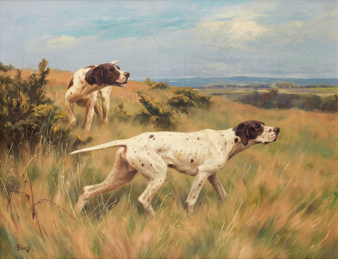 Two English Pointers - Mid-1800s Hunting Dog Painting - Thomas Blinks ...