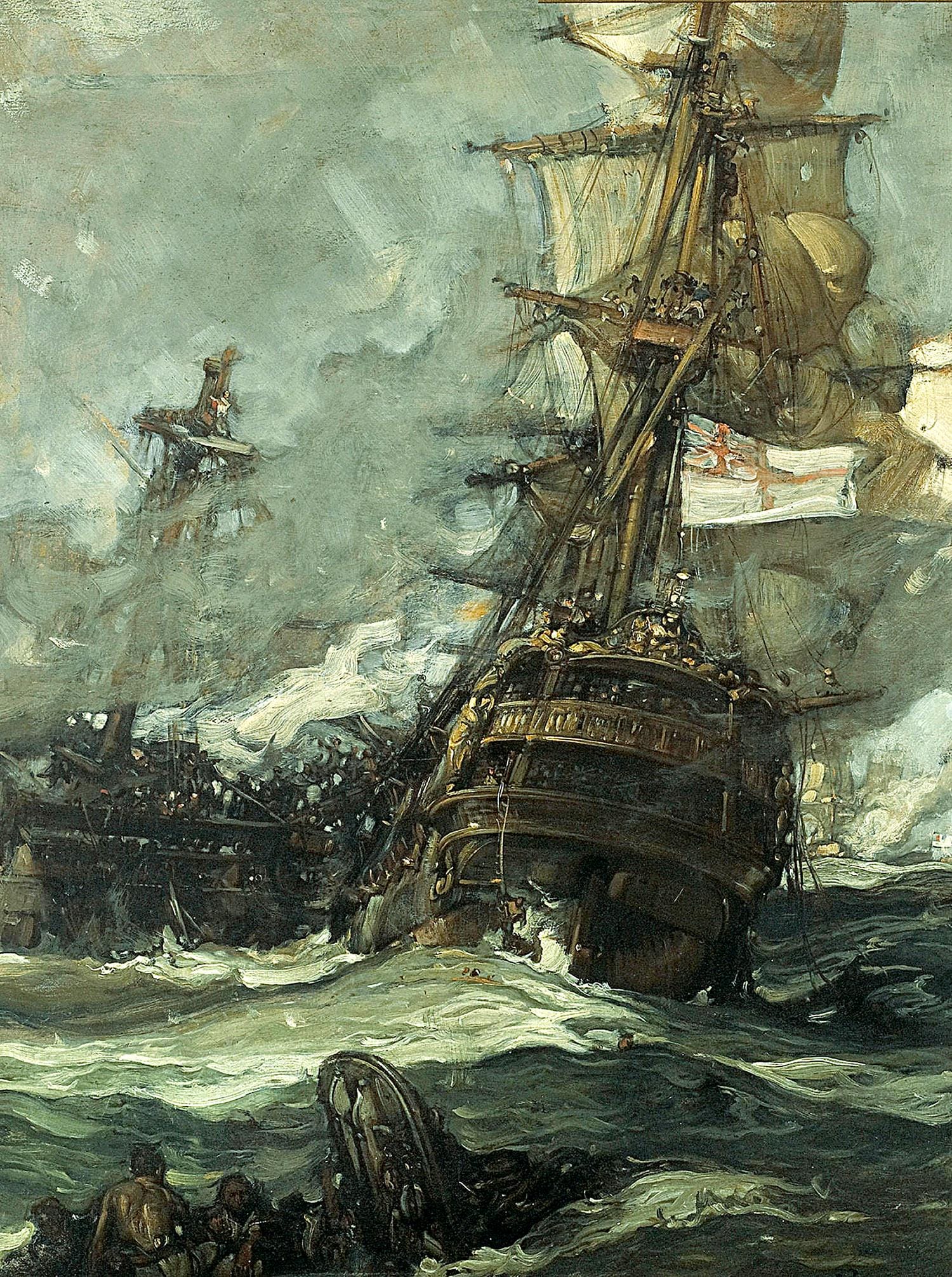 The Brunswick at Sea - 19th Century Nautical Painting - Sailing Ship in ...